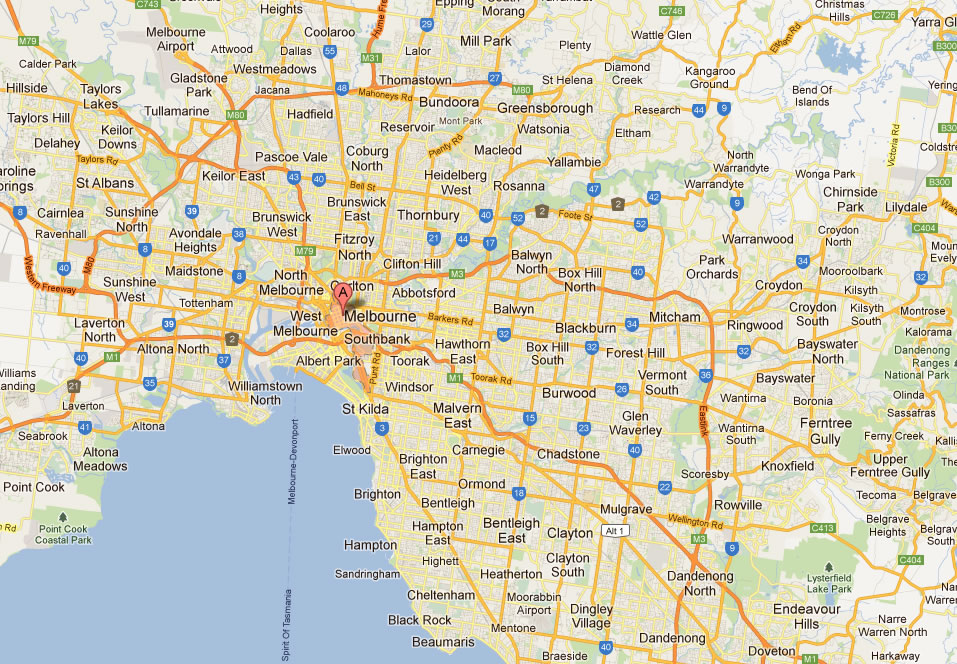 Melbourne Carte et Image Satellite