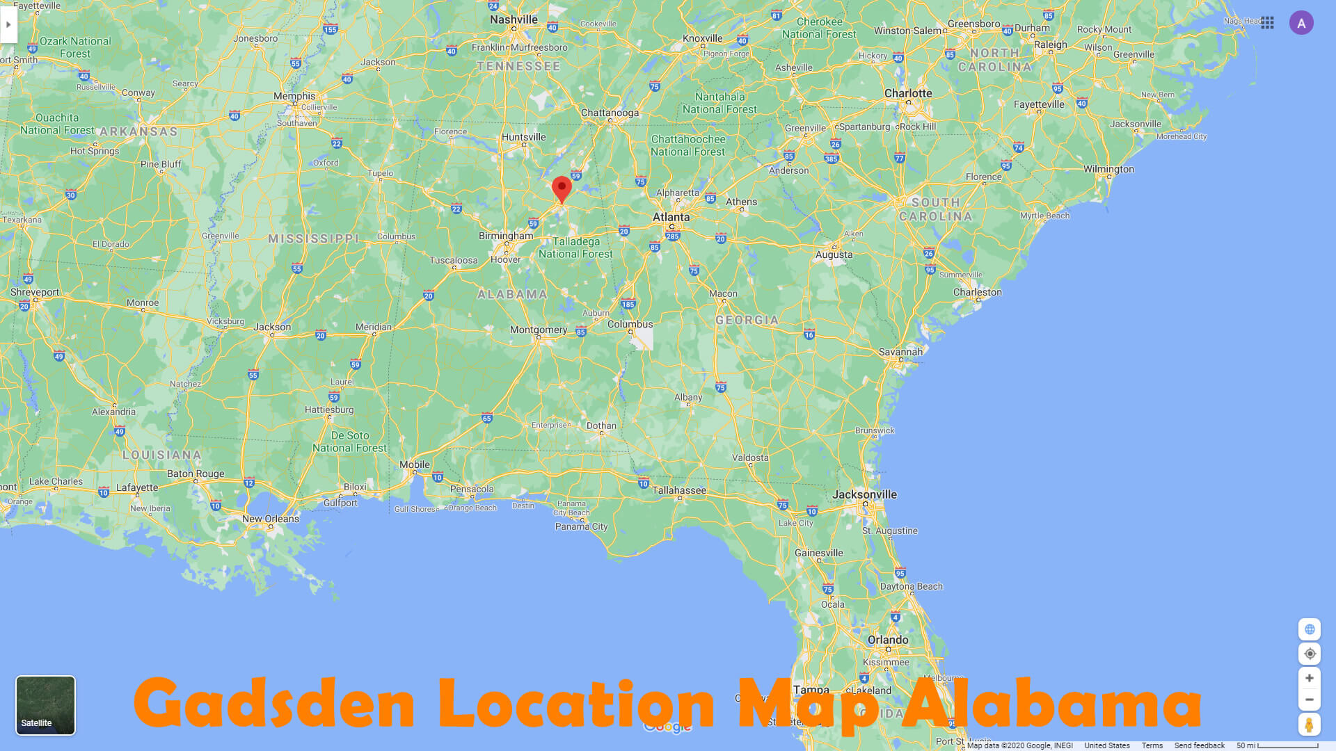 Gadsden Alabama Plan et Image Satellite