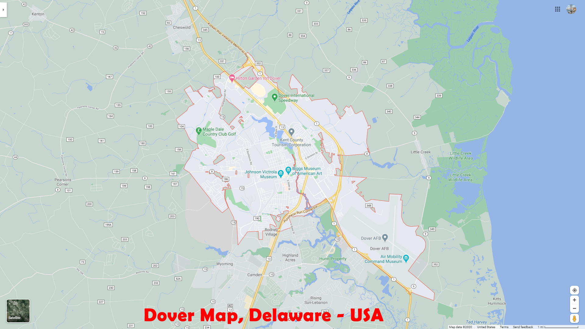 Dover Delaware Plan et Image Satellite
