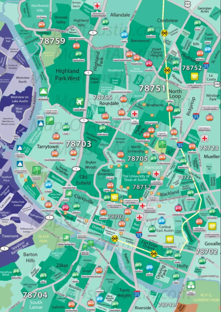 Austin Texas Plan et Image Satellite