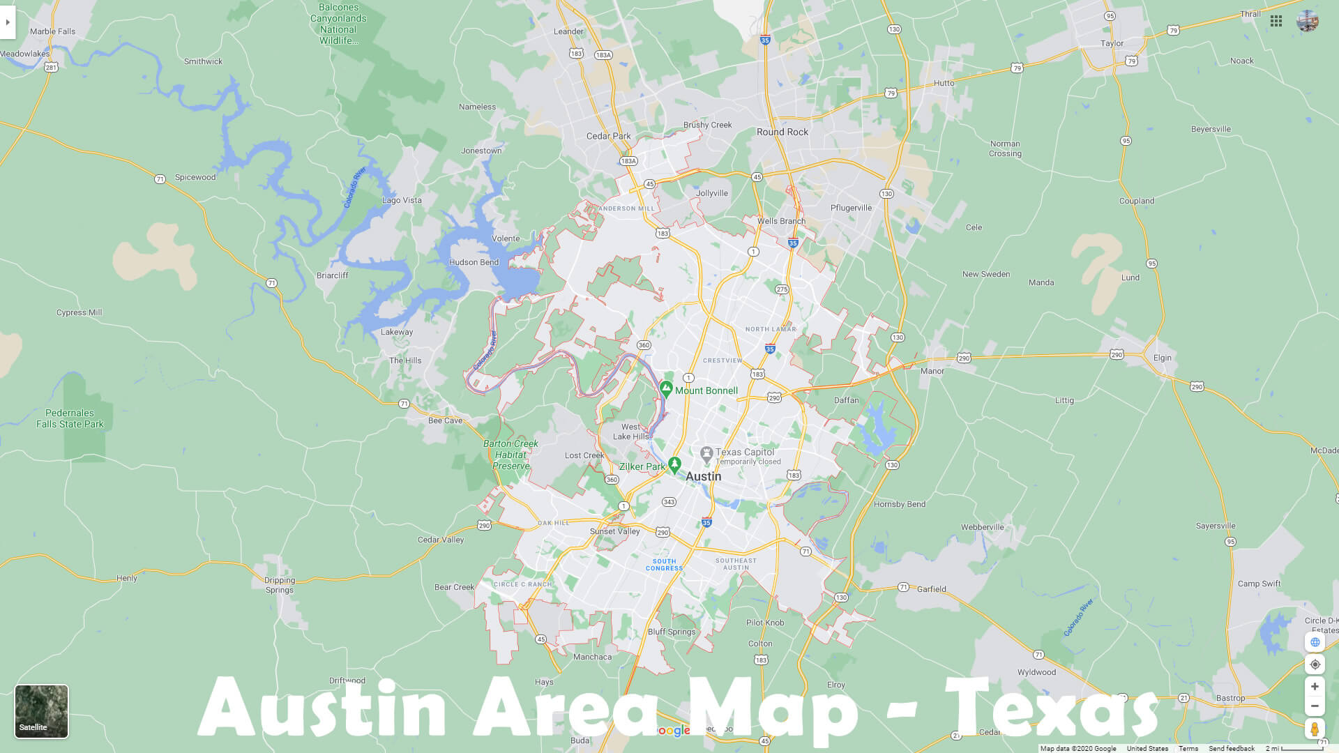 Austin Texas Plan et Image Satellite