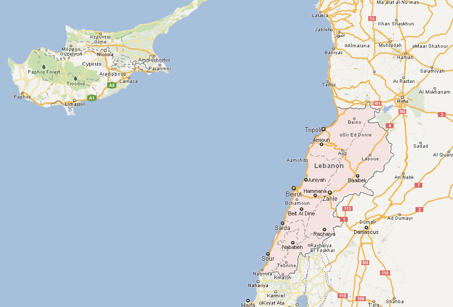 Liban Carte et Image Satellite