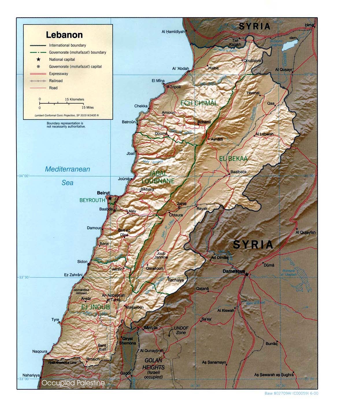 Liban Carte et Image Satellite