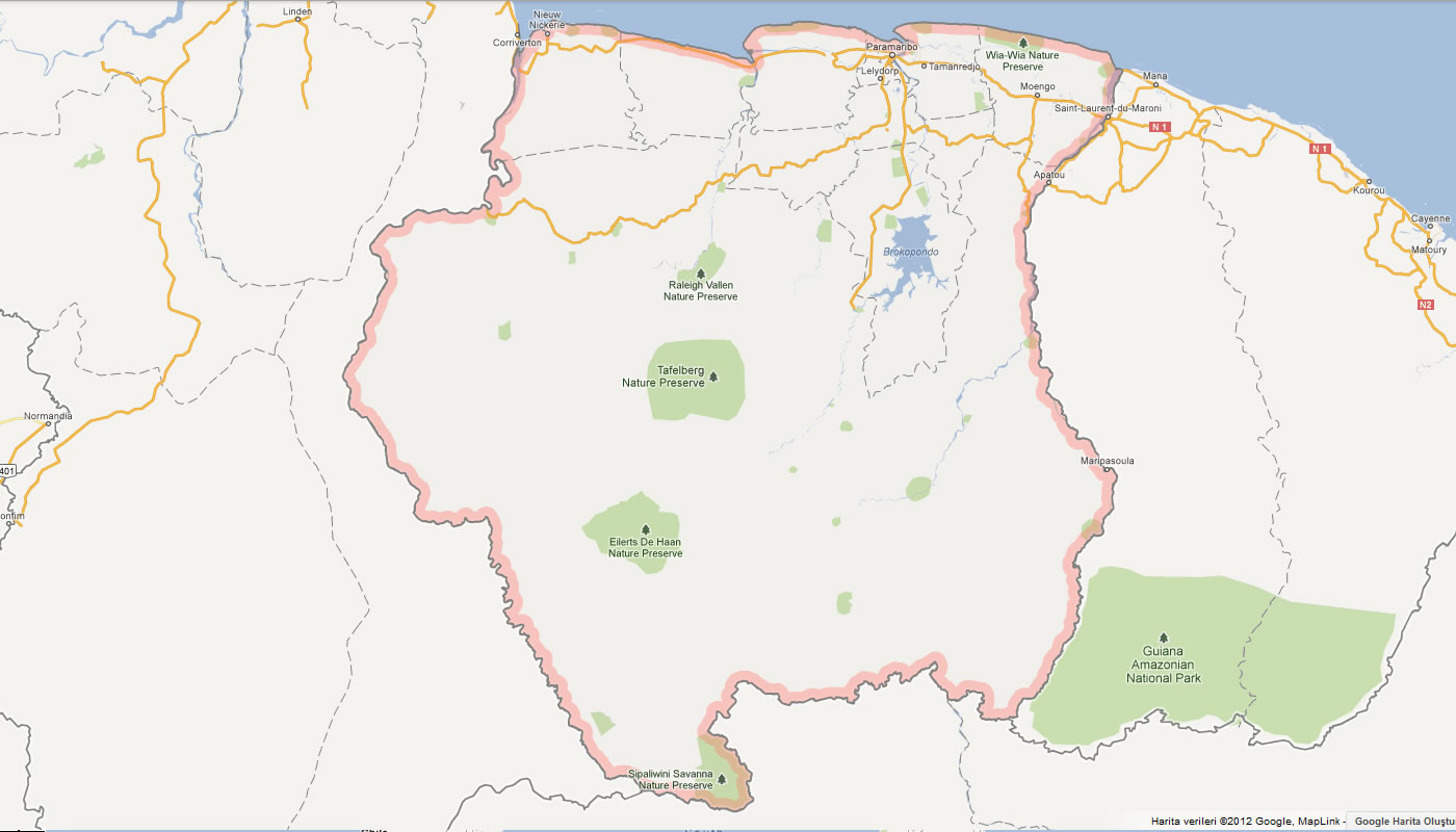 Surinam Carte et Image Satellite